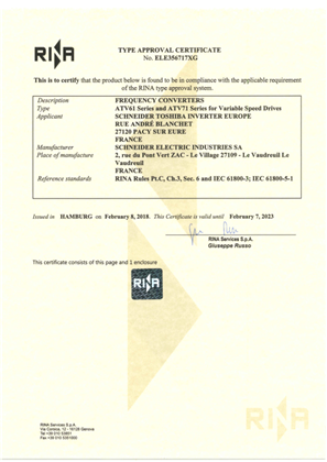 ATV61-71_RINA_CERTIFICATE Sertifika | Schneider Electric