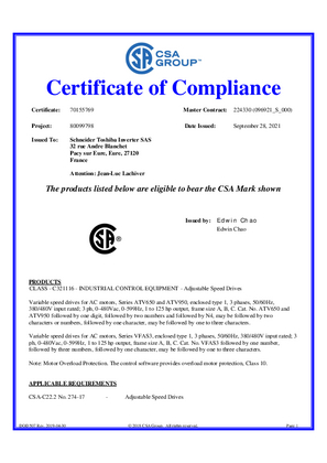 ATV650-950-CSA-CERTIFICATE | Schneider Electric