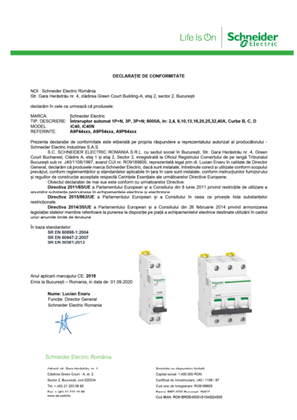 Declaratie de conformitate iC40 iC40N MCB | Schneider Electric