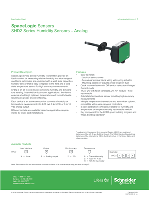 SpaceLogic Sensors - SHD2 Series Humidity Sensors - Analog ...