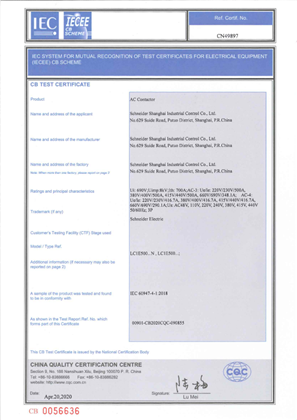 CB Certificate TeSys EasyPact LC1E500 3P | Schneider Electric