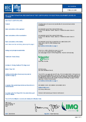 IMQ certificate Certificato | Schneider Electric