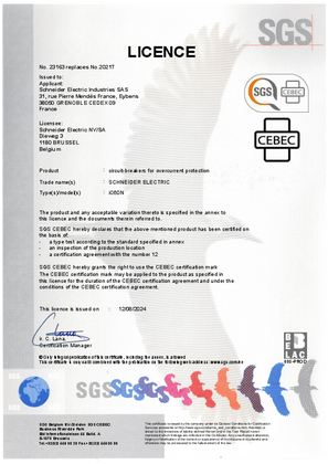 Licence CEBEC for MCB iC60N according to EN 60947-2 Certificado ...