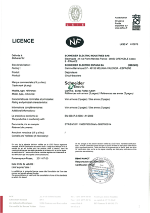 NF certificate LCIE Certificado | Schneider Electric