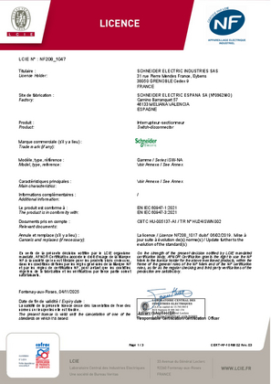 NF certificate LCIE | Schneider Electric