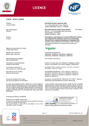 NF certificate LCIE | Schneider Electric