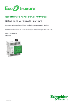 EcoStruxure Panel Server Universal - Notas de la versión de firmware ...