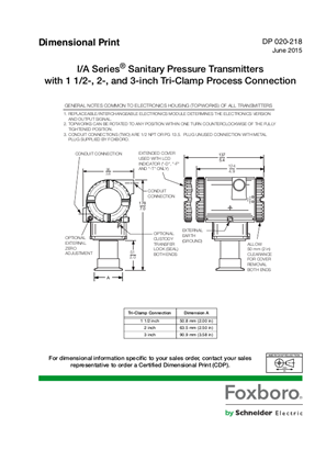 Technical Drawing: Dimensions for I/A Series Sanitary Pressure ...