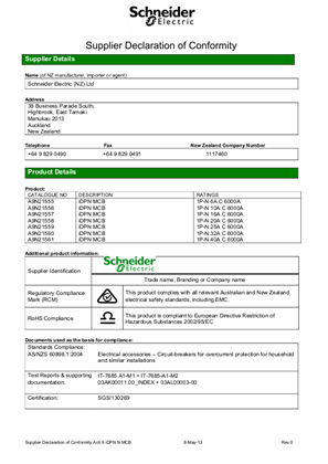 Acti 9 iDPN Vigi, N MCB, Supplier Declaration of Conformity Déclaration ...