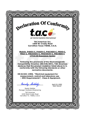 TAC INET 7716 IO Expansion Declaration of Conformity | Schneider Electric