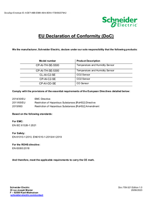 EU Declaration of Conformity for CP and CL Sensors | Schneider Electric