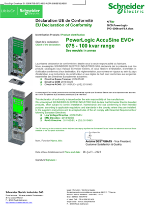 Declaration of conformity, PowerLogic AccuSine EVC+, 75-100kvar range ...