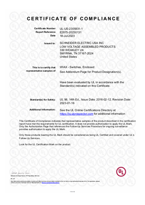 Enclosed Safety Switches, Certificate, UL and CSA Certificado ...