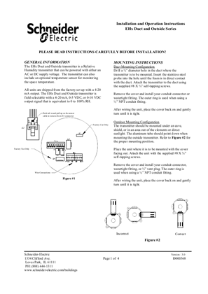 EH Series Humidity Sensors - Installation Instructions | Schneider Electric