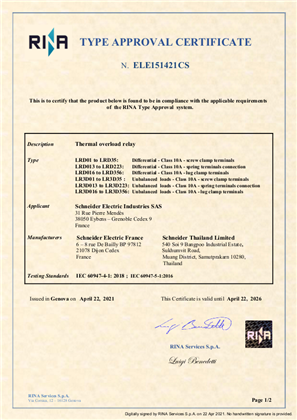 RINA Type Approval Certificate_TeSys D_LRD01-35&LR3D01-35 Certificado ...