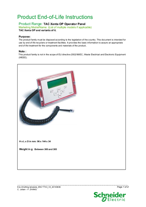 EoLI TAC Xenta OP Operator Panel Circularity Profile | Schneider Electric