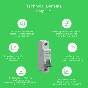 Easy9 Pro 1P C 10A MCB 6000A-EZ9F57110-Technical Benefits | Schneider ...