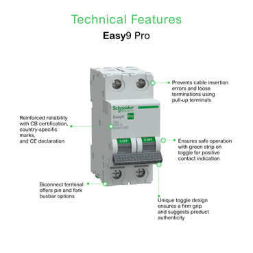 Easy9 Pro 2P C 63A MCB 6000A-EZ9F57263-Technical Feature | Schneider Electric