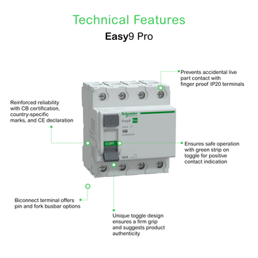 Easy9 Pro RCCB 4P 40A 30mA AC-Type 415V EZ9R39440-Technical Feature ...