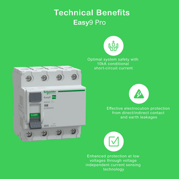 Easy9 Pro RCCB 4P 40A 300mA AC-Type 415V EZ9R69440-Technical Benefits ...