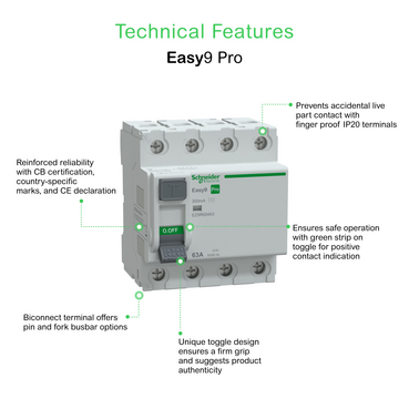 Easy9 Pro RCCB 4P 63A 300mA AC-Type 415V EZ9R69463-Technical Feature ...