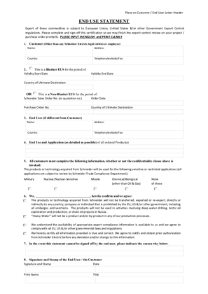 End Use Statement | Schneider Electric