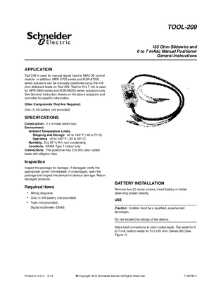TOOL-209 135 Ohm Slidewire and 0 to 7 mAdc Manual Positioner User guide ...