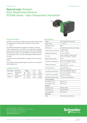 STD300 Duct Temperature Sensor - Specification Sheet Broşură tehnică ...