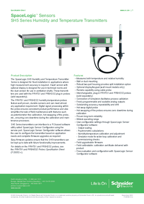 SpaceLogic SH5 Series Humidity and Temperature Transmitters ...
