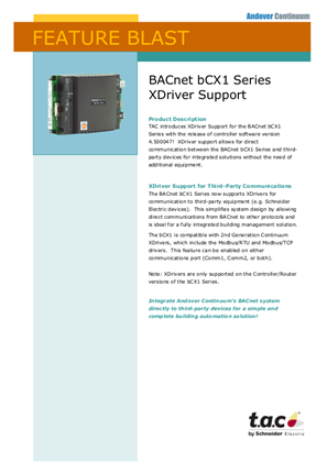 Andover Continuum BACnet bCX1 Series XDriver Support - Feature Blast ...