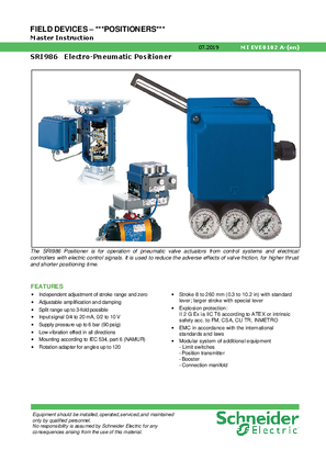 Master Instruction SRI986 Electro-Pneumatic Positioner | Schneider Electric