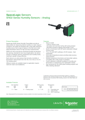 SpaceLogic Sensors - SHD2 Series Humidity Sensors - Analog ...