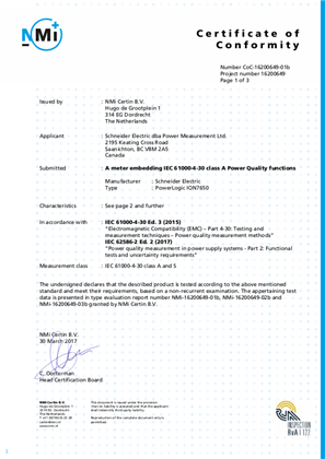 ION7550-IEC61000-4-30 Certificate Certificado | Schneider Electric