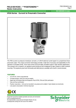IP26 Series Current to Pneumatic Converter | Schneider Electric