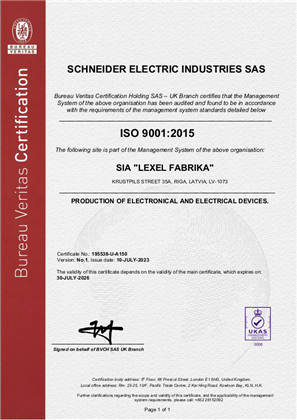 ISO9001 Lexel Fabrika Certificate | Schneider Electric