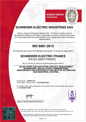 ISO9001 Certificate Industry PA EC Sant Priest QMS | Schneider Electric