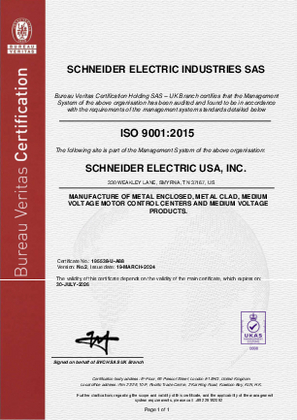 ISO 9001 Certificate Smyrna SV | Schneider Electric