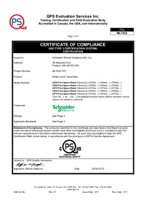 Certificate of Compliance (ISO Type 3): Radar Level Transmitters LR54 ...