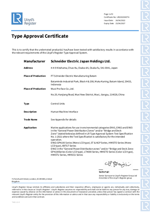LR_Marine Certificate_HMIGTO_STO_STU_SCU_XBTGT Certificado | Schneider ...