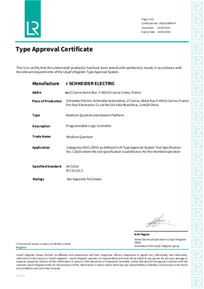 Modicon Quantum, Certificate, IACS, LR, Marine | Schneider Electric