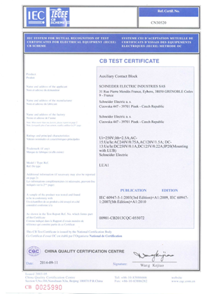 Certificat CB Tesys U LUA1 | Schneider Electric