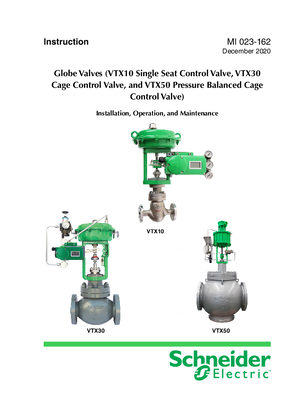 Globe Valves (VTX10 Single Seat Control Valve, VTX30 Cage Control Valve, and VTX50 Pressure ...