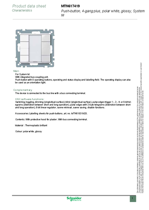 KNX Push-button, 4-gang plus, polar white, glossy, System M-Technical ...