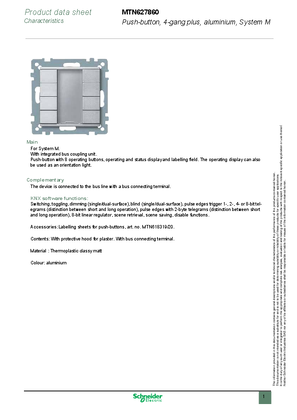 KNX Push-button, 4-gang plus, aluminium, System M-Technical leaflet ...