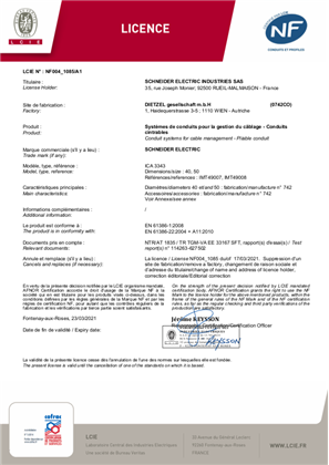 NF certificate LCIE Certificato | Schneider Electric