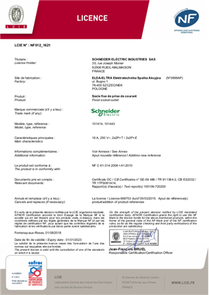 NF certificate LCIE Certificado | Descargas Schneider Electric