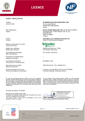 NF certificate LCIE Certificado | Descargas Schneider Electric