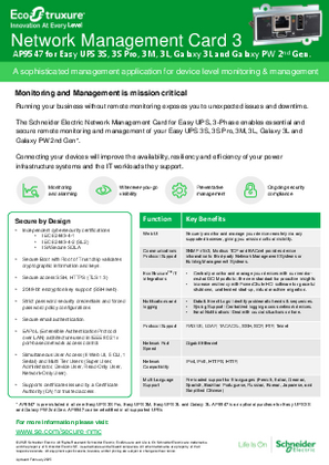 Network Management Card for Easy UPS 3-Phase Brochure | Schneider Electric