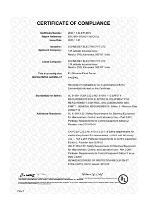 PAS600L_UL_CoC Certificado | Descargas Schneider Electric