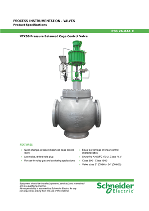 VTX50 Pressure Balanced Cage Control Valve - Process Specification ...